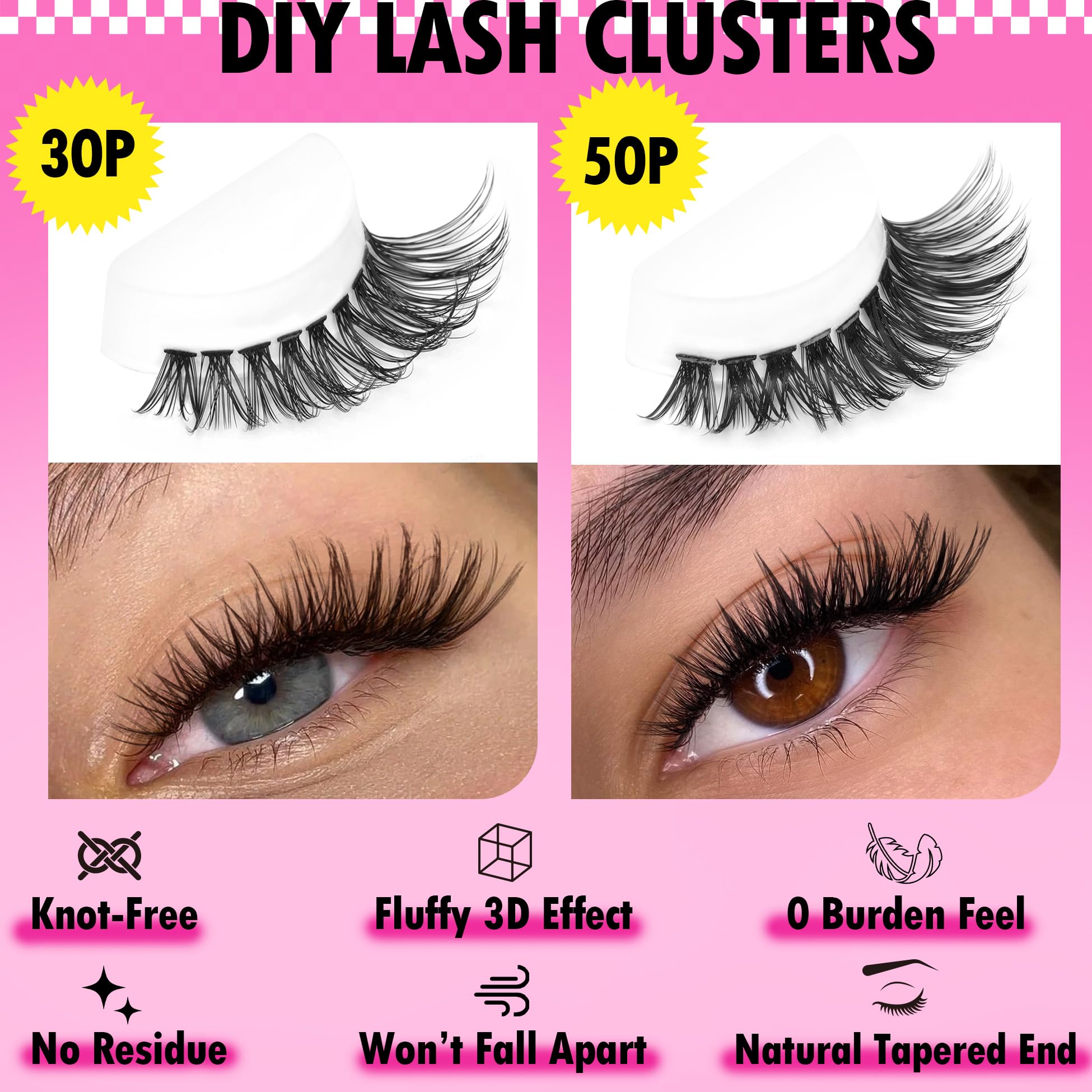 Lash Extension Kit 30D&50D Eyelash Extension Kit D Curl Lash Clusters Kit with Lash Bond and Seal 560 Pcs Natural Lashes Extension Kit with Lash Tweezers by Calphdiar (30D+50D-D-8-16MIX KIT)