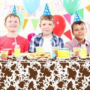 Highland Cow Decorations-3Pcs Cow Print Tablecloths Farm Animals Brown Cow Print Baby Shower Rectangular Plastic Table Cover Cowboy Birthday Party Supplies,Size 70.8X42.5inch