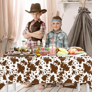 Highland Cow Decorations-3Pcs Cow Print Tablecloths Farm Animals Brown Cow Print Baby Shower Rectangular Plastic Table Cover Cowboy Birthday Party Supplies,Size 70.8X42.5inch