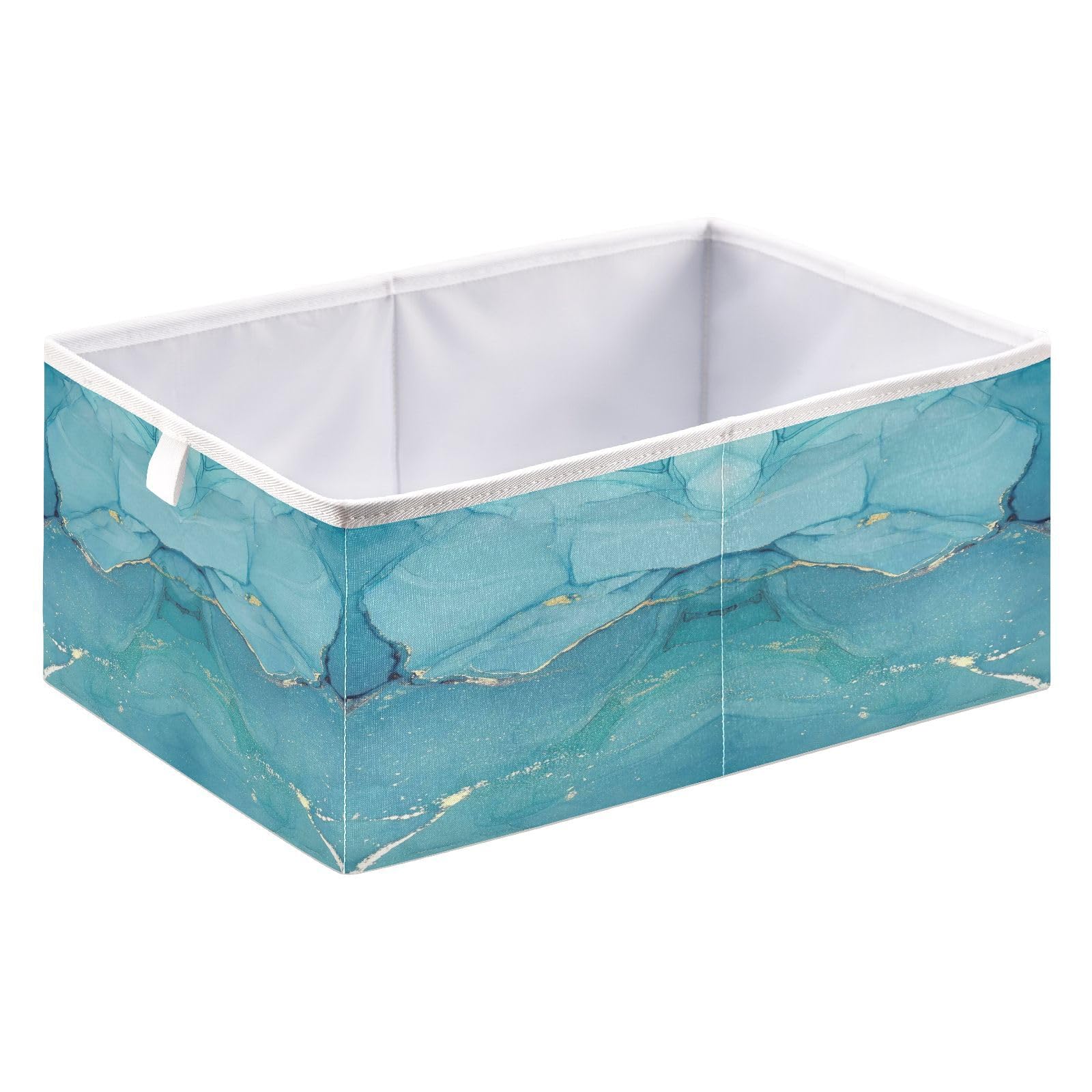 Rectangular Storage Bin Abstract Marble Aqua Foldable Storage Basket Toy Storage Box for Home Organizing Shelf Closet Bins, 15.8 x 10.6 x 7-Inch