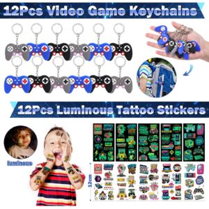 Winrayk 136Pcs Video Game Party Favors Gamer Birthday Supplies for Kids Boys Girl Drinking Straw VIP Pass Gift Bag Bracelet Stamper Luminous Tattoo Sticker Keychain Pinata Stuffers Gaming Party Favors