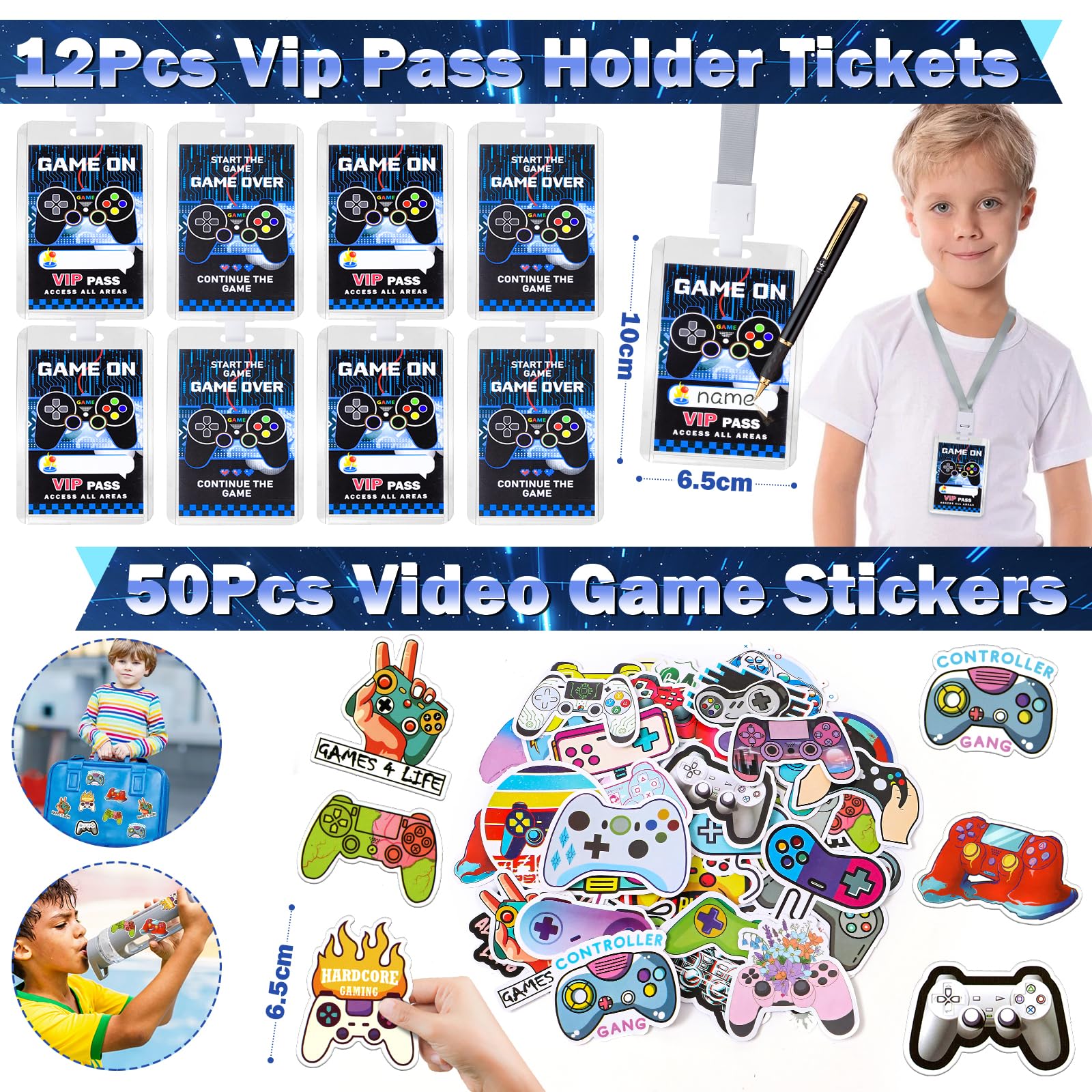 Winrayk 136Pcs Video Game Party Favors Gamer Birthday Supplies for Kids Boys Girl Drinking Straw VIP Pass Gift Bag Bracelet Stamper Luminous Tattoo Sticker Keychain Pinata Stuffers Gaming Party Favors