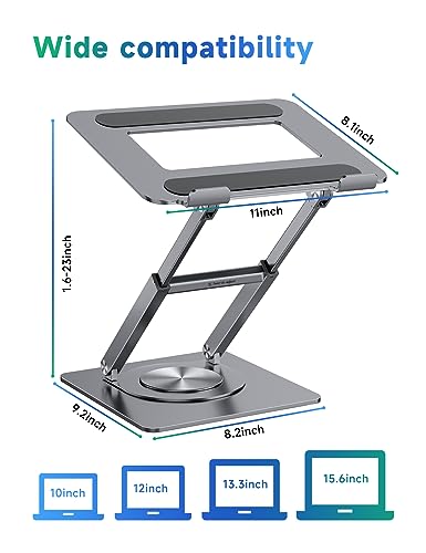 MCHOSE Laptop Stand for Desk, 360°Swivel Base Standing Desk Converter, Adjustable Height from 2" to 23" Tall, Standing or Sitting Desk Riser Compatible with All Laptops 10-16",Silver