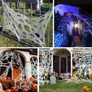 wymulot 800 Sqft Giant Spider Web Halloween Decorations Outdoor with 10 Small Spiders &10 Ground Nails Stretchy Beef Cloth Netting Cut-Your-Own Flexible Elastic for Yard Party Decor dongdongwang2