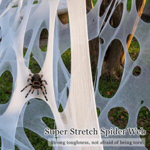 wymulot 800 Sqft Giant Spider Web Halloween Decorations Outdoor with 10 Small Spiders &10 Ground Nails Stretchy Beef Cloth Netting Cut-Your-Own Flexible Elastic for Yard Party Decor dongdongwang2