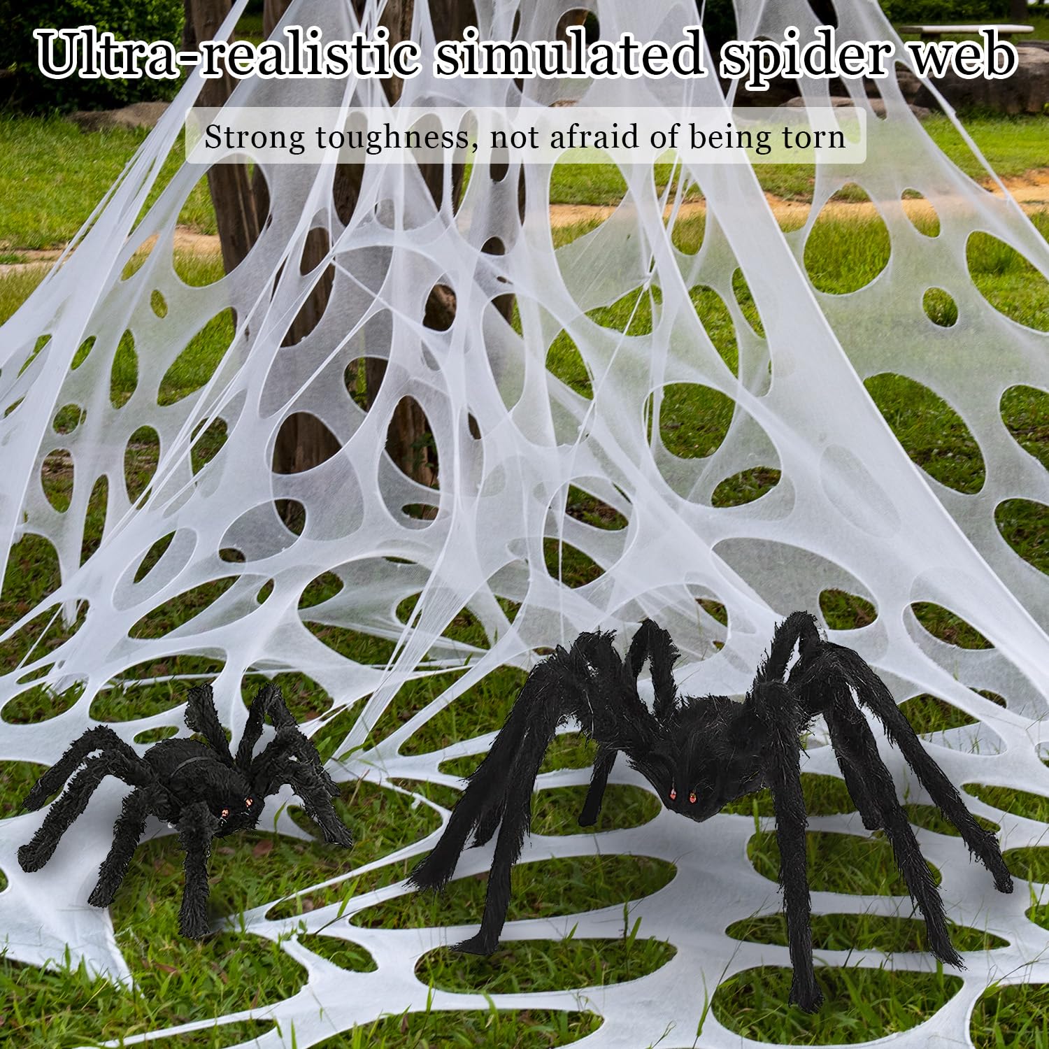 wymulot 800 Sqft Giant Spider Web Halloween Decorations Outdoor with 10 Small Spiders &10 Ground Nails Stretchy Beef Cloth Netting Cut-Your-Own Flexible Elastic for Yard Party Decor dongdongwang2