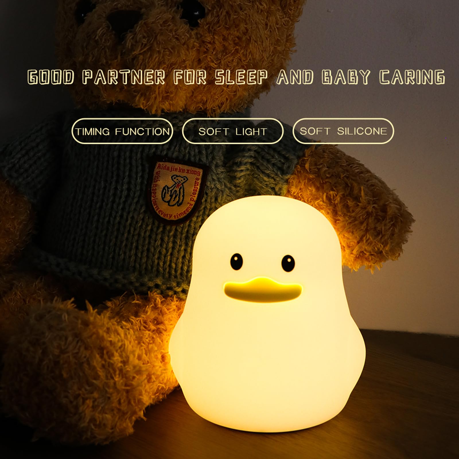 CARAINBO Portable Night Light for Kids Room, LED Rechargeable Soft Nightlights for Baby Room and Toddler,Multiple Colors Silicone Night Light,Kawaii Duck Lamp