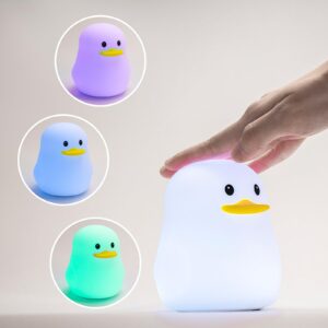 CARAINBO Portable Night Light for Kids Room, LED Rechargeable Soft Nightlights for Baby Room and Toddler,Multiple Colors Silicone Night Light,Kawaii Duck Lamp