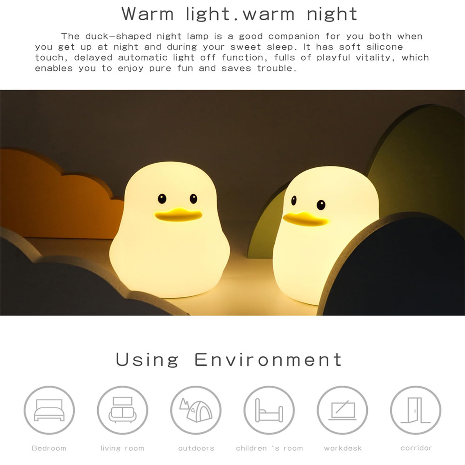 CARAINBO Portable Night Light for Kids Room, LED Rechargeable Soft Nightlights for Baby Room and Toddler,Multiple Colors Silicone Night Light,Kawaii Duck Lamp