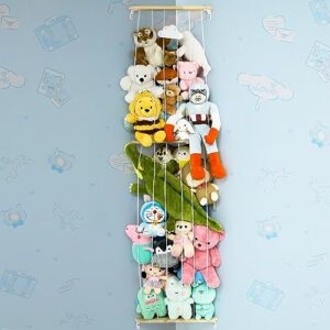 tophdy stuffed animal storage holder - 2 layers wall-mounted stuffed animal storage ideas with adjustbale design for nursery play room kid's room