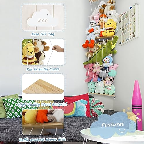 TOPHDY Stuffed Animal Storage Holder - 2 Layers Wall-Mounted Stuffed Animal Storage Ideas with Adjustbale Design for Nursery Play Room Kid's Room