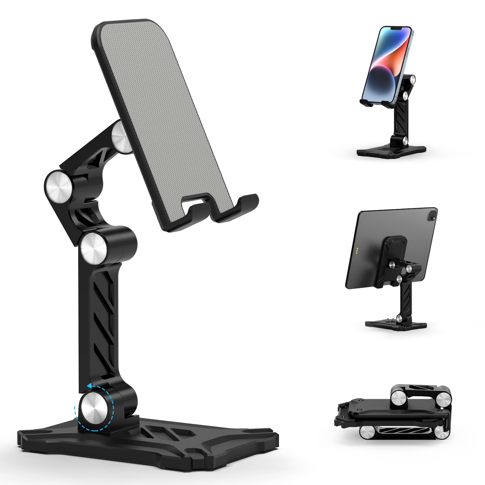 Android Cell Phone Stand Mount for Desk, iPAD Adjustable Height & Angle Phone Holder,Foldable Phone Stand for Recording Compatible iPhone 15 Pro Max Samsung Galaxy Z Flip 5 A14 5G A54 A13 S23