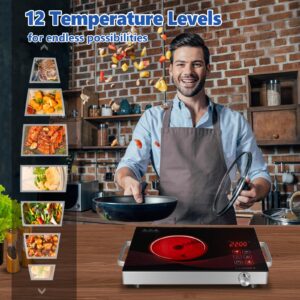 SizzleCook Infrared Hot Plates for Cooking Electric Stove Top, Portable Small Countertop Single Burner with Knob Control, 2200W Ceramic Glass Infrared Camp Stove