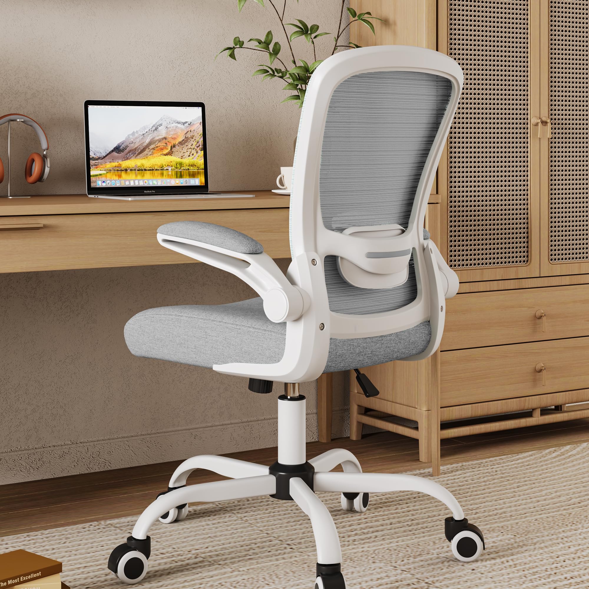 Mimoglad Home Office Chair, High Back Desk Chair, Ergonomic Mesh Computer Chair with Adjustable Lumbar Support and Thickened Seat Cushion (Modern, Moon Gray)