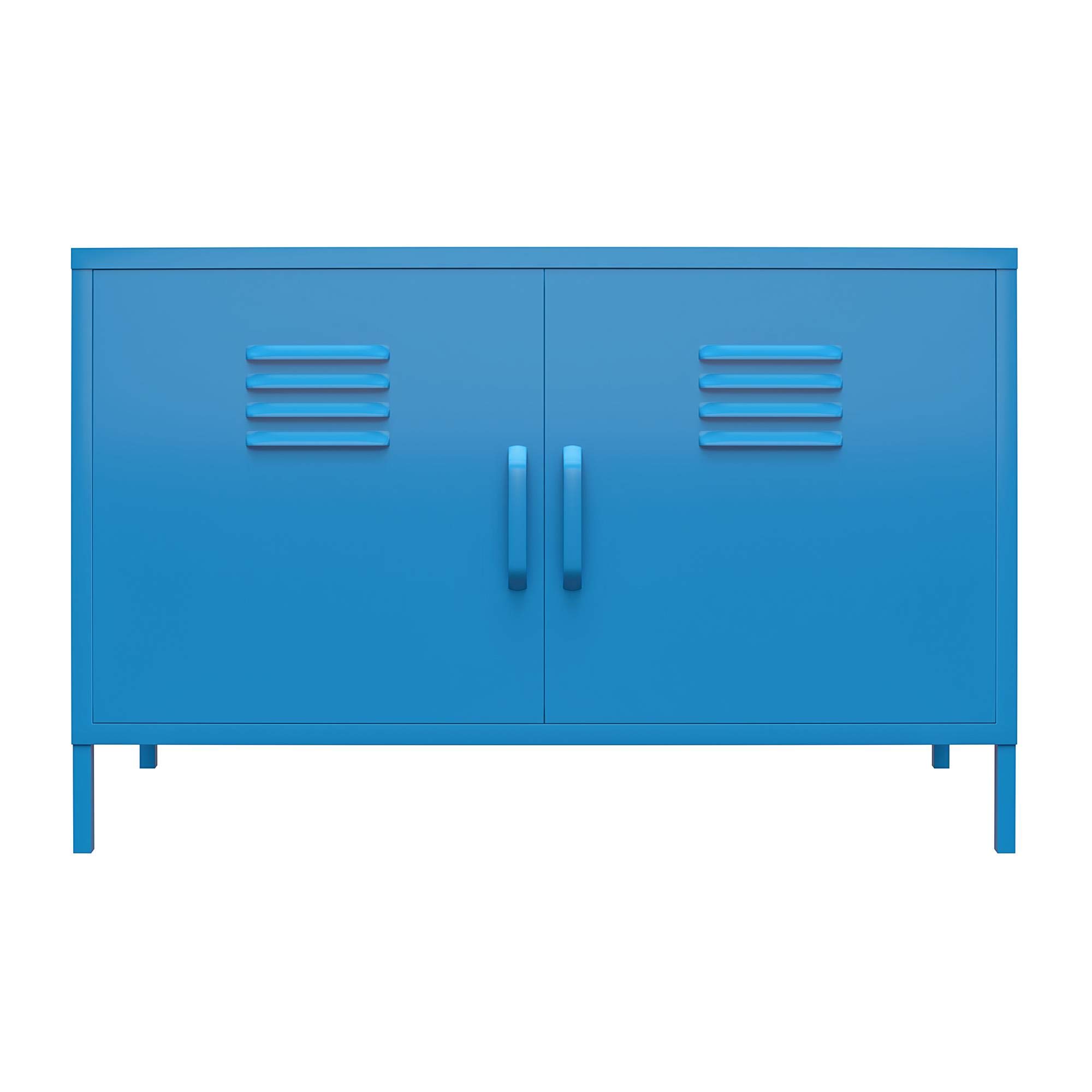 Novogratz Cache 2 Door Metal Locker Accent Cabinet and End Table, Blue