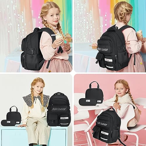 pipi bear Girls Backpack for School with Lunch Box Pencil Bag 15.6 inch Laptop Backpack for Teen Girl College Middle High Elementary School Kids Backpacks Travel Daypack Christmas Xmas Gift