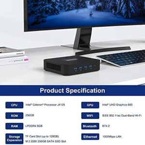 MINISFORUM GK41 Mini PC Celeron Processor J4125 Quad Core(up to 2.7GHz),8GB DDR4 128GB SSD Mini Desktop Computer 4X USB 3.0 Ports,1X Gigabit Ethernet,4K@60Hz Output,Dual Wi-Fi