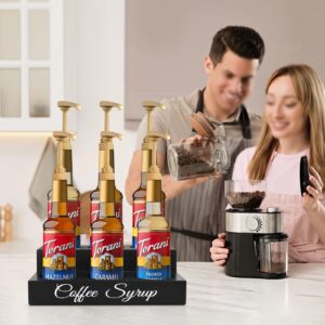 Coffee Syrup Organizer for Coffee Bar, 2-Tier Wood Coffee Syrup Rack Stand, 6 Syrup Bottles Holder for Counter, Coffee Bar Accessories Coffee Station Organizer, Freestanding Tabletop Wine Rack