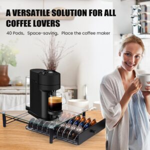 Tempered Glass Coffee Pod Drawer,Nespresso Vertuo Pod Holder Drawer for 40（1.35/2.7 floz) Vertuoline Pod, Nespresso Capsule Organizer Compatible with Vertuo Next Vertuo Plus,14.76"D x 12.99"W x 3.5"H