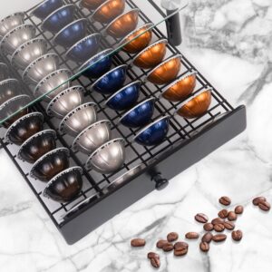 Tempered Glass Coffee Pod Drawer,Nespresso Vertuo Pod Holder Drawer for 40（1.35/2.7 floz) Vertuoline Pod, Nespresso Capsule Organizer Compatible with Vertuo Next Vertuo Plus,14.76"D x 12.99"W x 3.5"H