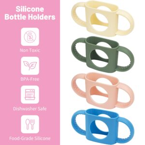 4 Pack Bottle Handles Compatible with Dr Brown Wide-Neck Bottles Non-Slip Easy Grip Handles - BPA-Free Food Grade Silicone Dishwasher Safe - Milk White, Green, Pink, Blue