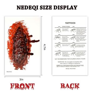 25 Sheets Halloween Zombie Temporary Tattoos, NEDEQI Plus-Size Scar Fake Blood Tattoos Waterproof Realistic Stitches Wound Temp Sticker for Zombie Makeup Chucky SFX Cosume Prank Cosplay Kids Men Women