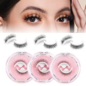 self adhesive eyelashes 3 pairs reusable false lashes natural look waterproof self stick eyelash kit for makeup no glue and eyeliner fake eye lashes