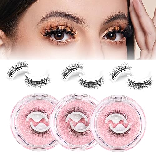 Self Adhesive Eyelashes 3 Pairs Reusable False Lashes Natural Look Waterproof Self Stick Eyelash Kit for Makeup No Glue and Eyeliner Fake Eye Lashes