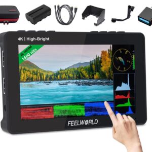 FEELWORLD F6 Pro +Battery +Charger+Carry Case 5.5 Inch 1600nits Touchscreen DSLR Camera Field Monitor with 3D LUT F970 External Kit Install for Power Wireless Transmission FHD 1920x1080 4K HDMI