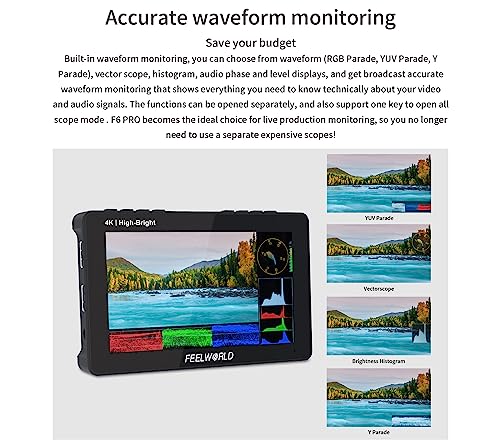 FEELWORLD F6 Pro +Battery +Charger+Carry Case 5.5 Inch 1600nits Touchscreen DSLR Camera Field Monitor with 3D LUT F970 External Kit Install for Power Wireless Transmission FHD 1920x1080 4K HDMI