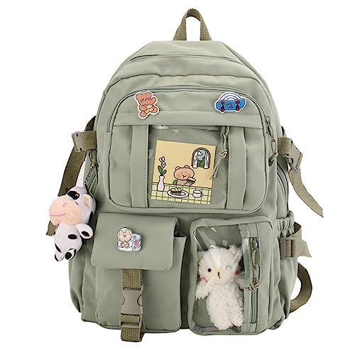 srdmuph Kawaii Backpack with Cute Accessories Pin Pendant Travel Laptop Bag Large Outdoor Waterproof Casual Daypack Women (Green)