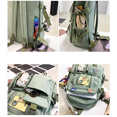 srdmuph Kawaii Backpack with Cute Accessories Pin Pendant Travel Laptop Bag Large Outdoor Waterproof Casual Daypack Women (Green)