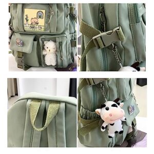 srdmuph Kawaii Backpack with Cute Accessories Pin Pendant Travel Laptop Bag Large Outdoor Waterproof Casual Daypack Women (Green)