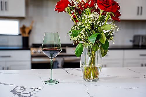 FyneDyne Boho Jewel-Toned Wine Glasses, Stained Cocktail Cups, Drinkware Bar Set for Rack, Set of 6 Stemmed Unique Drinking Glasses 16oz