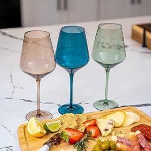 FyneDyne Boho Jewel-Toned Wine Glasses, Stained Cocktail Cups, Drinkware Bar Set for Rack, Set of 6 Stemmed Unique Drinking Glasses 16oz