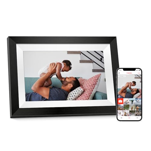 Eptusmey WiFi Digital Picture Frame with 32G Storage, 11.5" Digital Photo Frame with Load from Phone Capability, Share Photo via Frameo APP, Video Display- Gift for Mom, Black Wood with White Mat