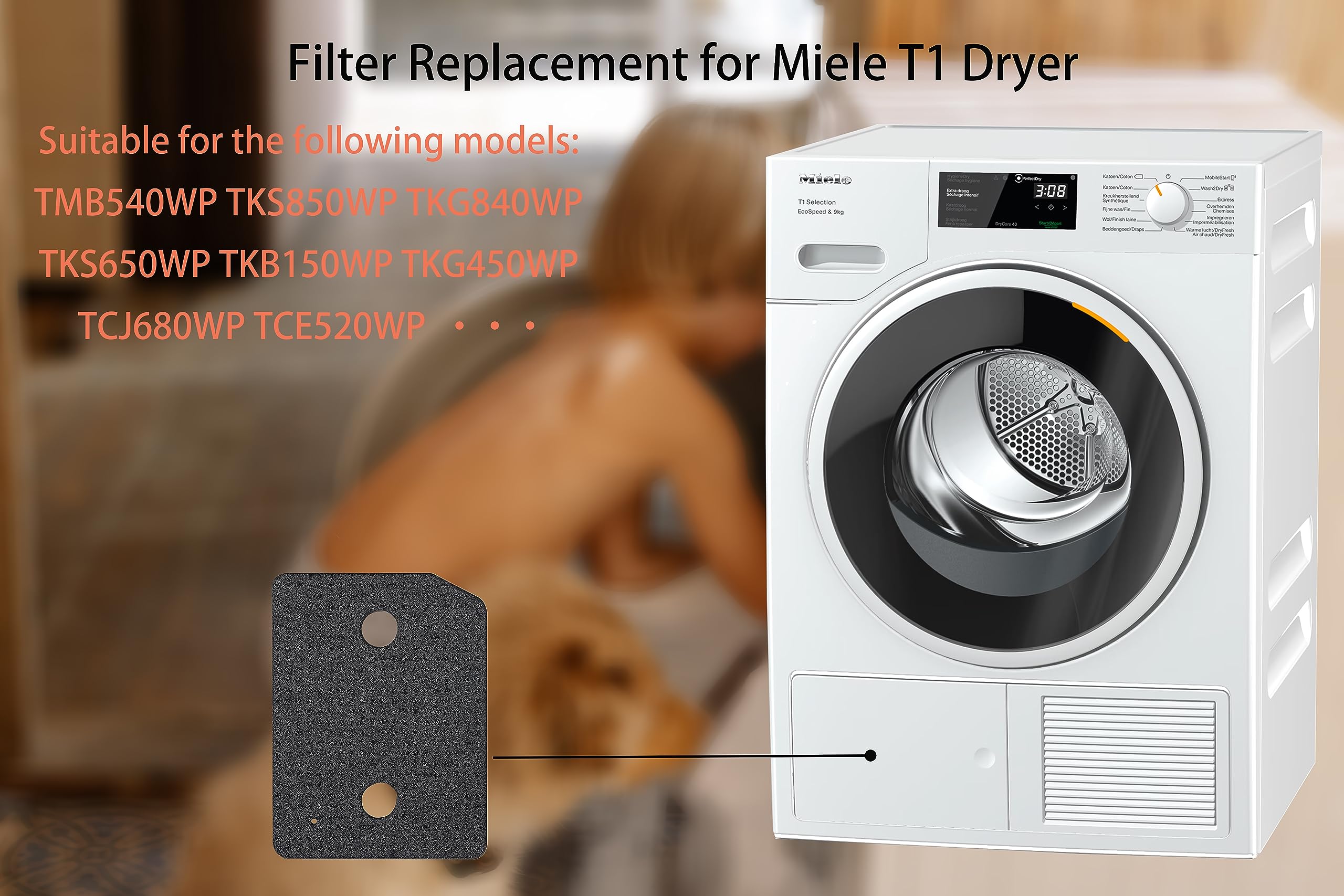 2 Pack 9164761 Miele Dryer Base Filter Replacement for all Miele T1 Heat Pump Tumble Dryers. Foam Filters - Non-Vacuum Compression Packed