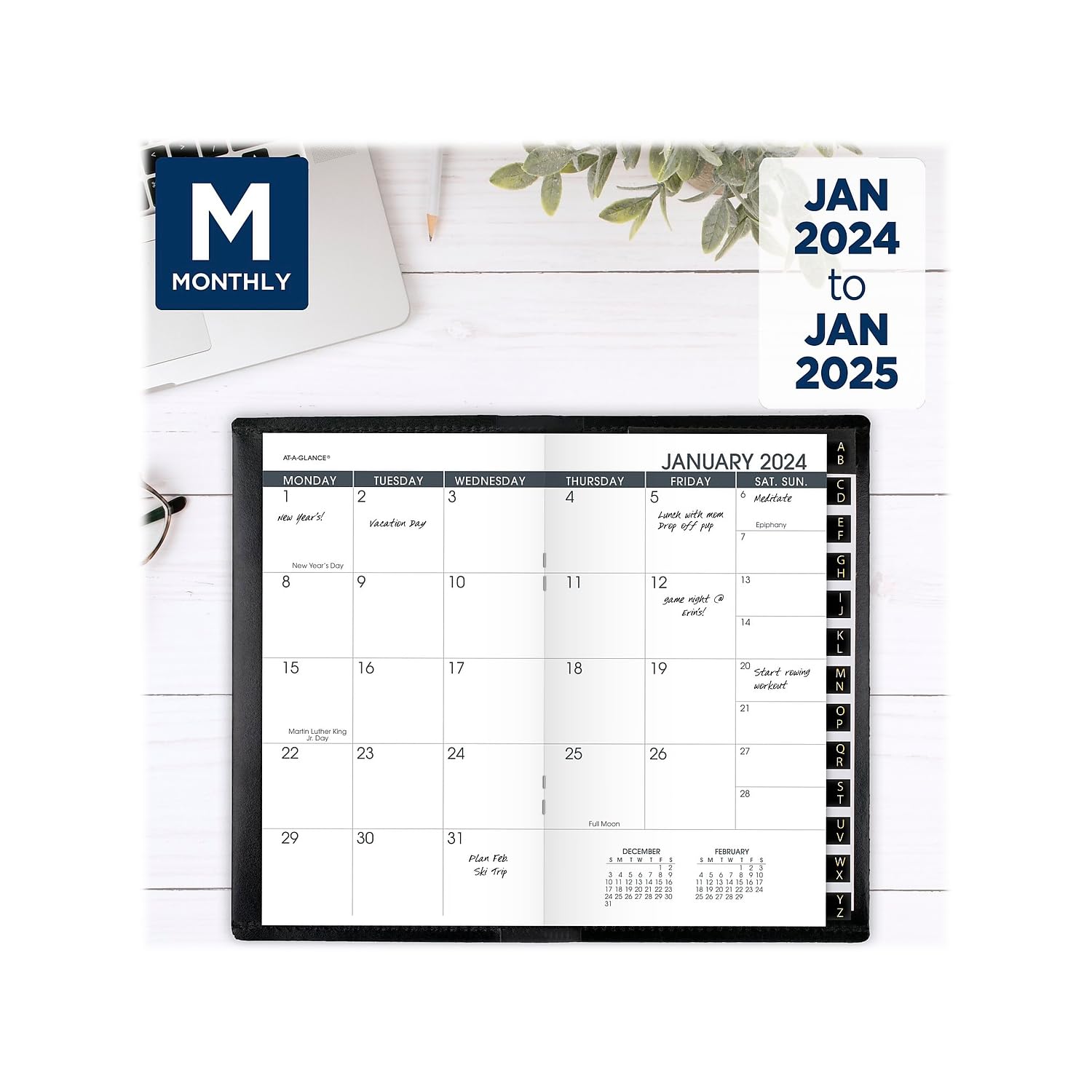 2024-2025 AT-A-GLANCE 3.5-inch x 6-inch Monthly Planner, Black (70-064-05-24)