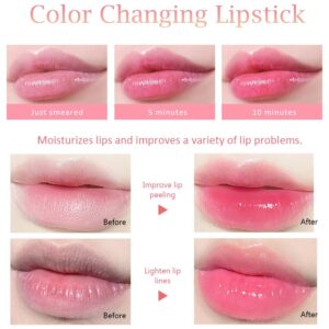 evpct 6Pcs Peach Strawberry Black Red Cherry Watermelon Blueberry Pineapple Tinted Lip Balms PH Lip Color Changing Lipstick Stain Set Queen for Women Girls Korean Mood Pink Lipstick Lip Tint Gloss