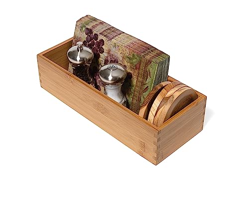 Lipper International Bamboo Utensil Holder Storage Box for Cooking Tools, Makeup, or Office Supplies, 5" x 12" x 3"