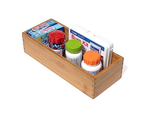 Lipper International Bamboo Utensil Holder Storage Box for Cooking Tools, Makeup, or Office Supplies, 5" x 12" x 3"