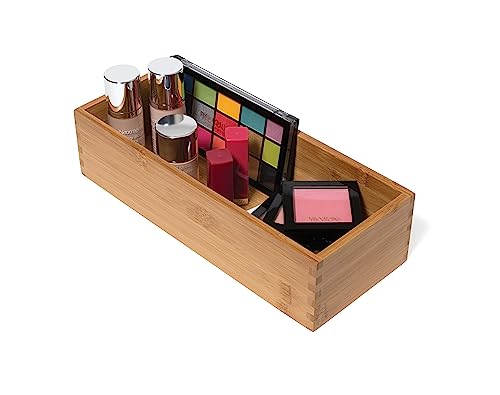 Lipper International Bamboo Utensil Holder Storage Box for Cooking Tools, Makeup, or Office Supplies, 5" x 12" x 3"