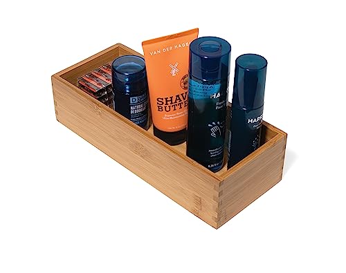 Lipper International Bamboo Utensil Holder Storage Box for Cooking Tools, Makeup, or Office Supplies, 5" x 12" x 3"