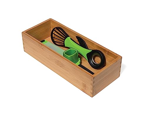 Lipper International Bamboo Utensil Holder Storage Box for Cooking Tools, Makeup, or Office Supplies, 5" x 12" x 3"