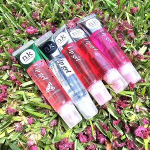 5 Pack Lip Gloss Set of Nicka K Lip Gels - Clear, Watermelon, Strawberry, Cherry, and Bubble Gum Hydrating Lip Glosses with Vitamin E