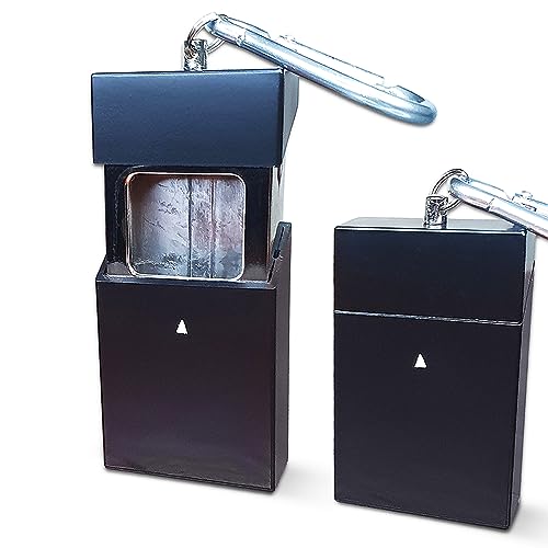 Jeuristic Ashtrays for Cigarettes Portable Pocket Ashtray - Pack of 2 Premium Fireproof ABS Metal Smell Proof Cool Travel Ashtray with Keychain Outdoor Butt Disposal Box Cute Fancy Ash Tray Black