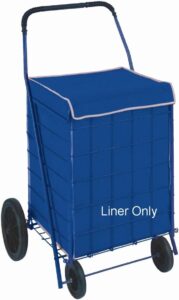 utility folding shopping cart liner with privacy top cover - water resistant, lightweight, non-woven, breathable material, fastens securely - protects groceries and laundry during transit (blue)