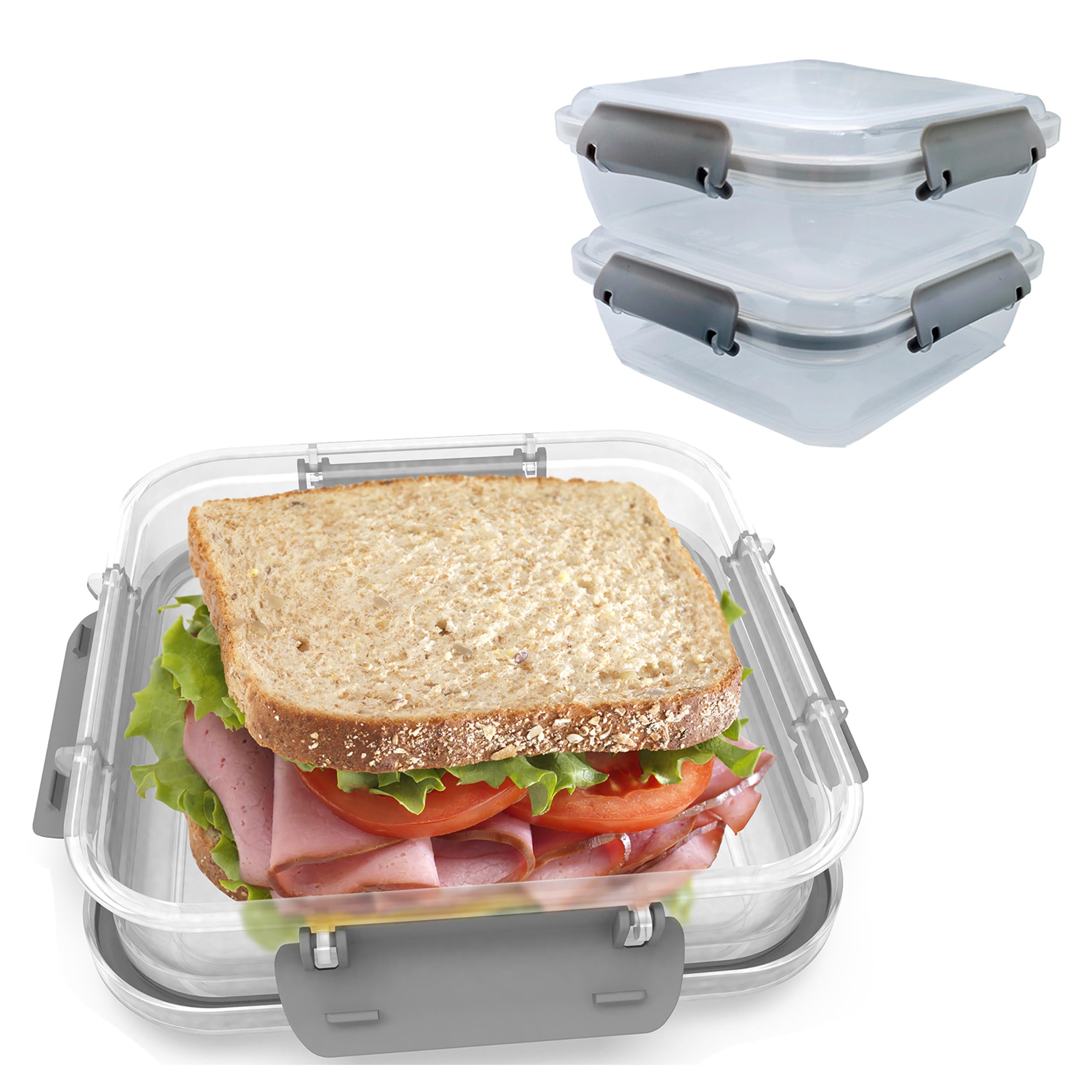 Biosmart Sandwich Container: 2 Pack Reusable, BPA Free Plastic Food Storage with Snap-Off, Leak-Proof Lid