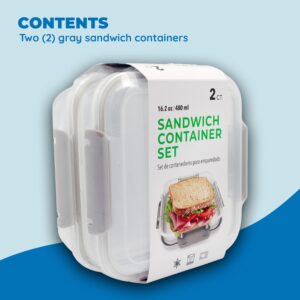 Biosmart Sandwich Container: 2 Pack Reusable, BPA Free Plastic Food Storage with Snap-Off, Leak-Proof Lid