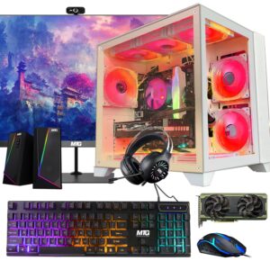 mtg khuno gaming tower pc- intel core i5 12th gen, rtx 4060 8gb 128-bit, 32gb argb ram, 1 tb nvme, 27 inch 165hz gaming monitor, rgb gamer bundle combo, webcam, win 11 home